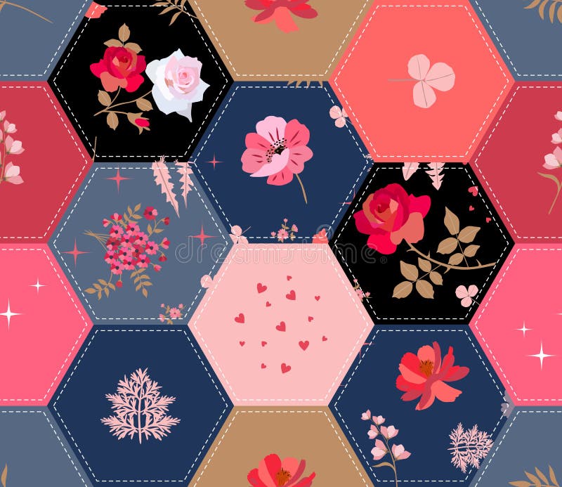 Floral Patchwork Pattern with Roses and Bells Flowers Stock ...