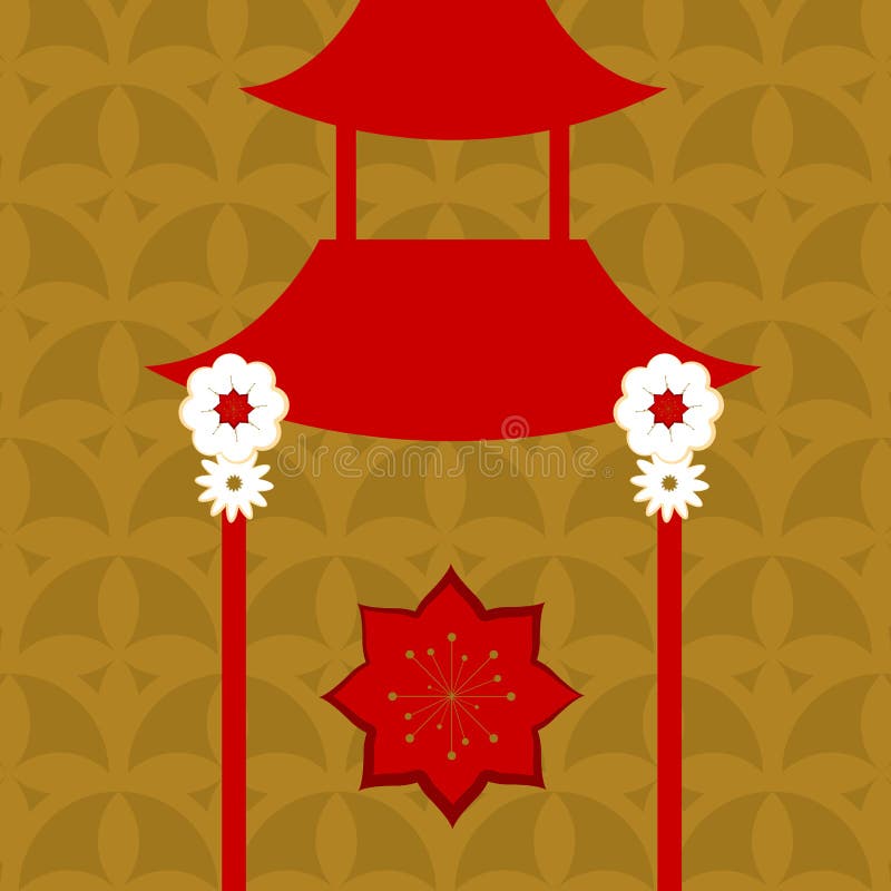Floral Pattern Background with a Japanese Temple Stock Vector ...