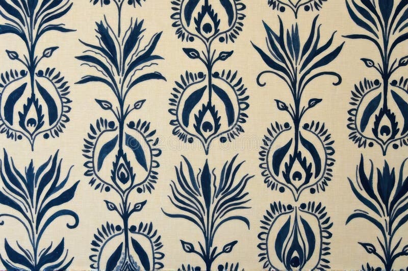 Floral Pattern in Blue and Beige: Traditional Botanical Design on ...