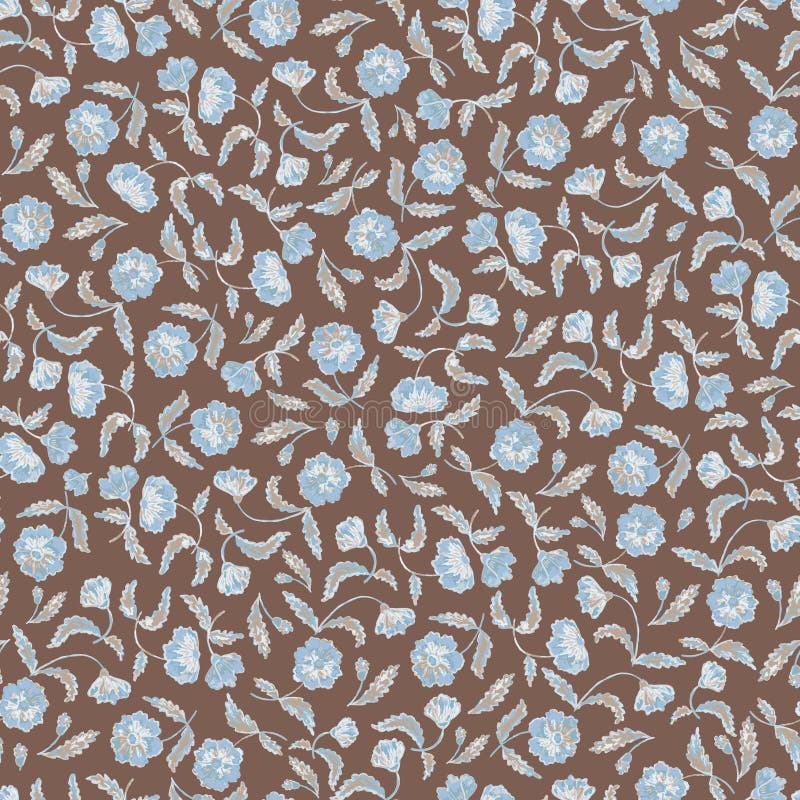 Floral Pattern in Blue and Brown, in the Style of Influenced by Ancient ...