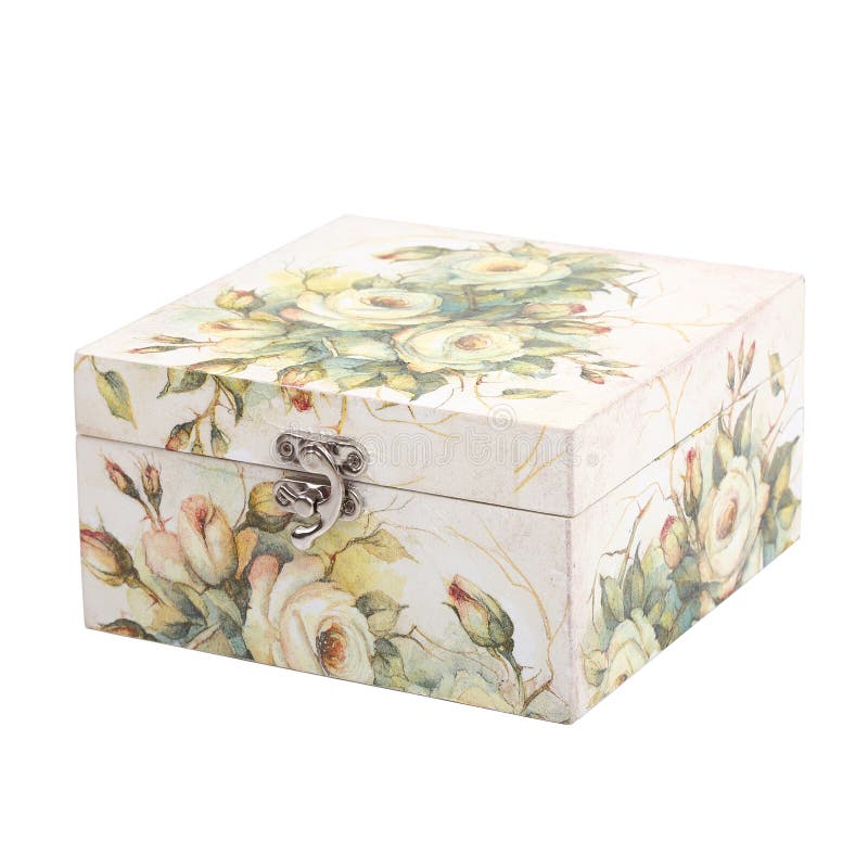 Floral Pattern Box Decorated with Decoupage Paper Stock Image - Image ...