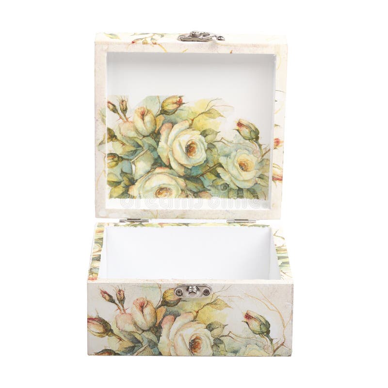 Floral Pattern Box Decorated with Decoupage Paper Stock Photo - Image ...