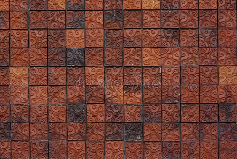 Floral Pattern Clay Brick Wall Stock Photo - Image of background ...