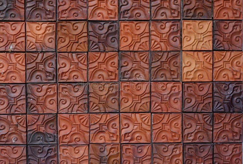 Floral Pattern Clay Brick Wall Stock Photo - Image of floral, culture ...