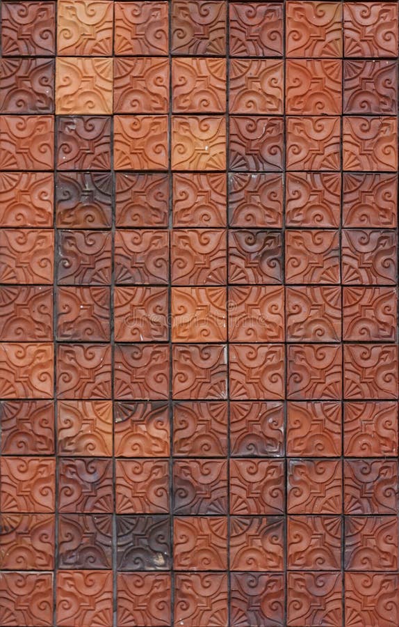 Floral Pattern Clay Brick Wall Stock Photo - Image of ancient ...