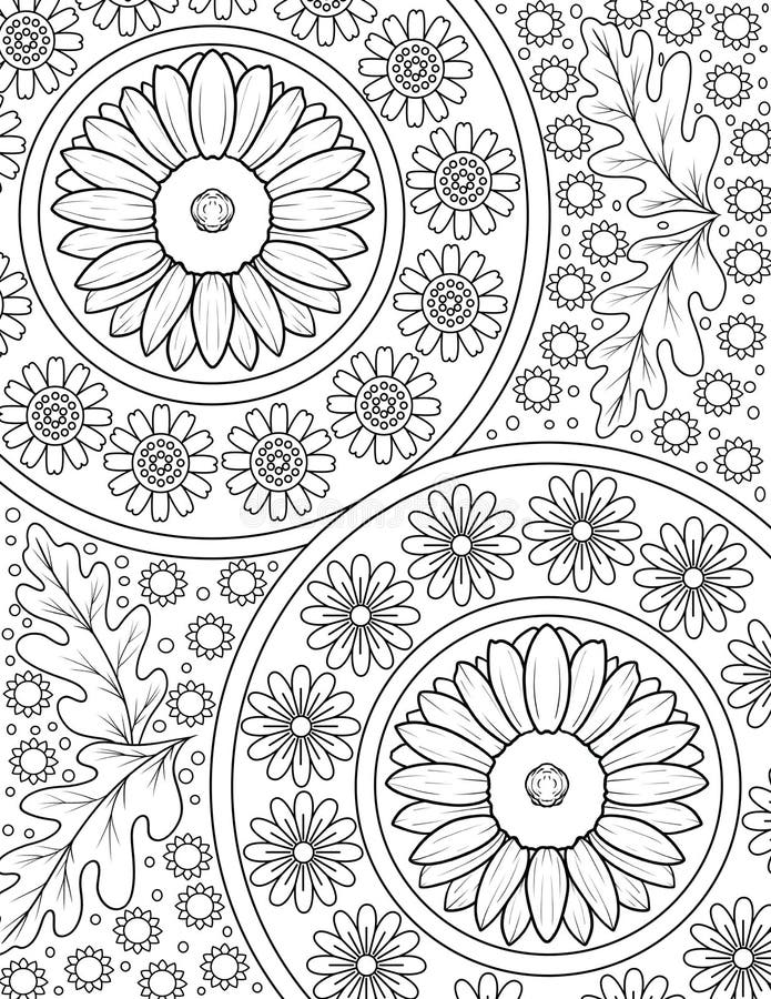 Floral Pattern Coloring Page for Adult Stock Illustration ...