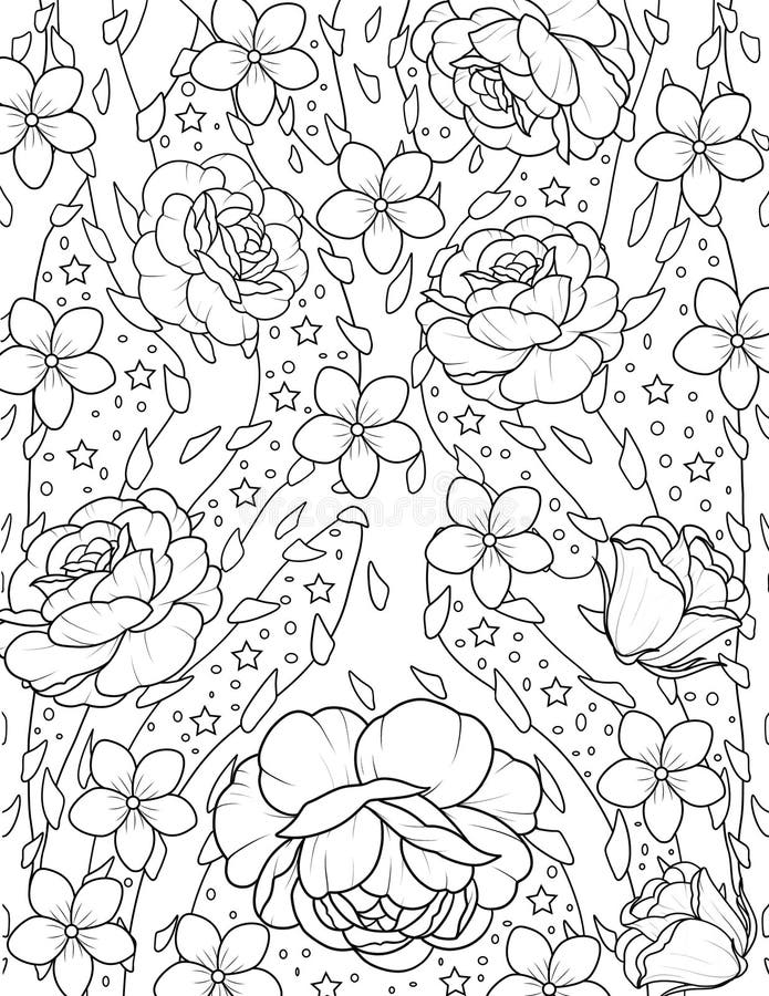 Floral Pattern Coloring Page for Adult Stock Illustration ...