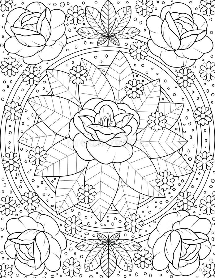 Floral Pattern Coloring Page for Adult Stock Illustration ...