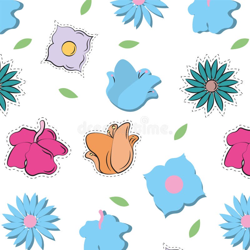 Floral Pattern with Cute Stickers. Vector Stock Vector - Illustration ...