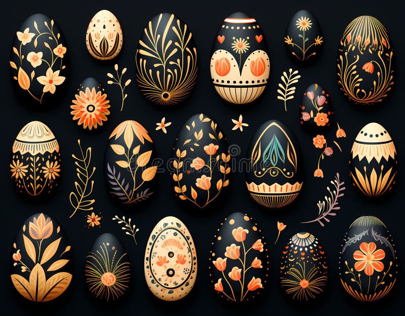 Floral Pattern Easter Egg Drawing Illustration in Seamless Pattern ...
