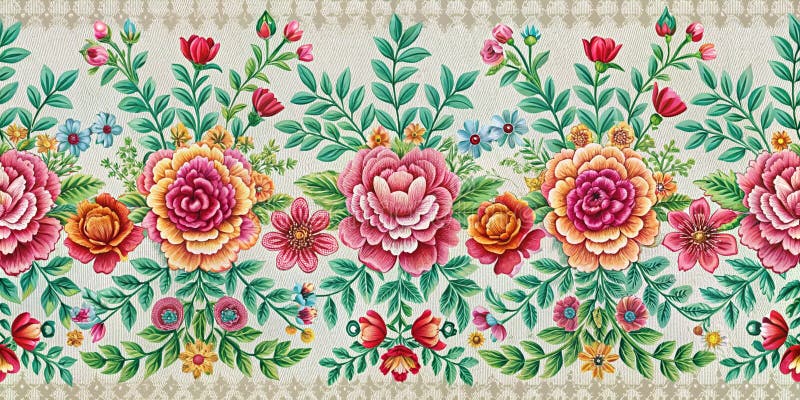 Floral Pattern Embroidery Effect Seamless Allover Jall with Blur Wave Color Texture Endless ...