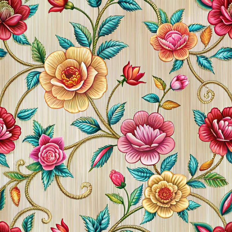 Floral Pattern Embroidery Effect Seamless Allover Jall with Blur Wave Color Texture Endless ...