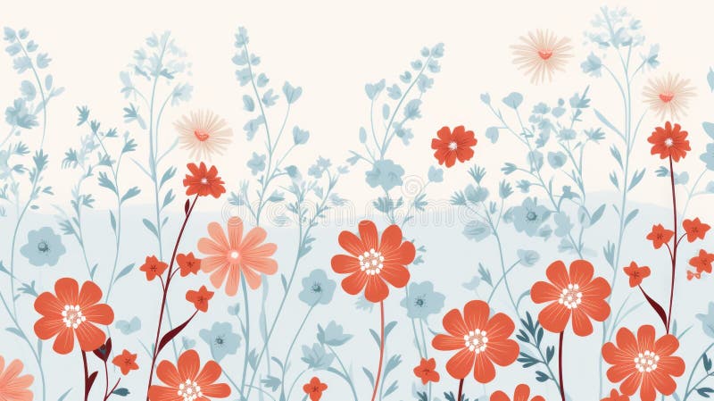 Serene Pastoral Scenes: Detailed Pastel Flowers Vector Illustration ...