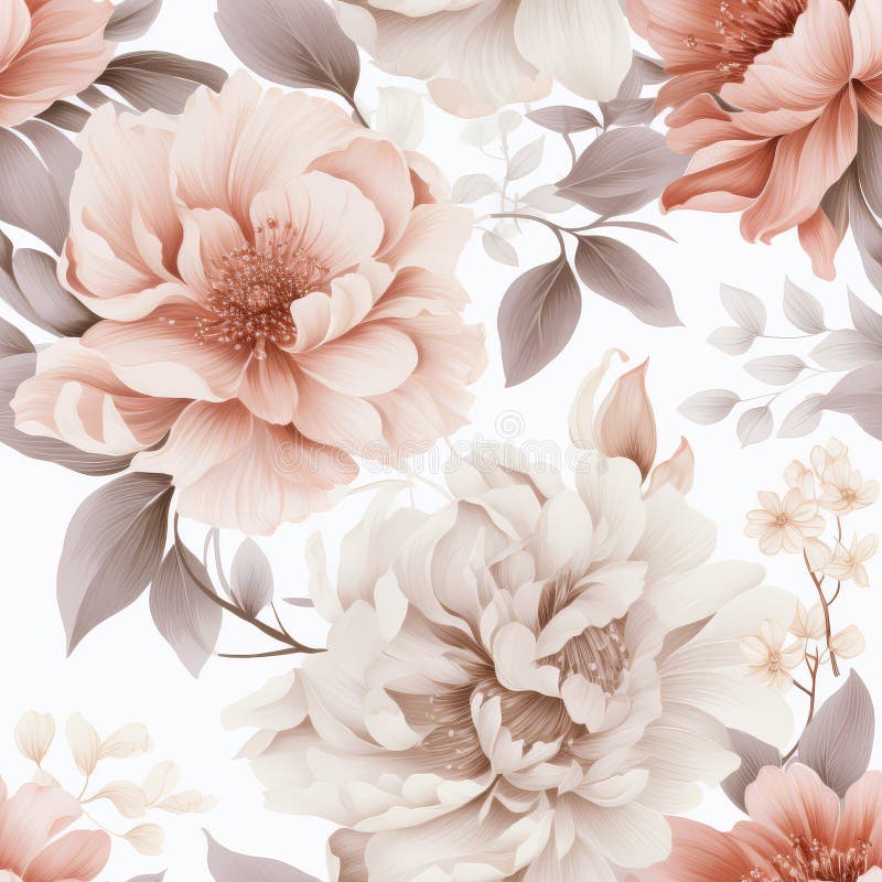 A Floral Pattern Featuring Pink, White, and Green Elements Stock ...