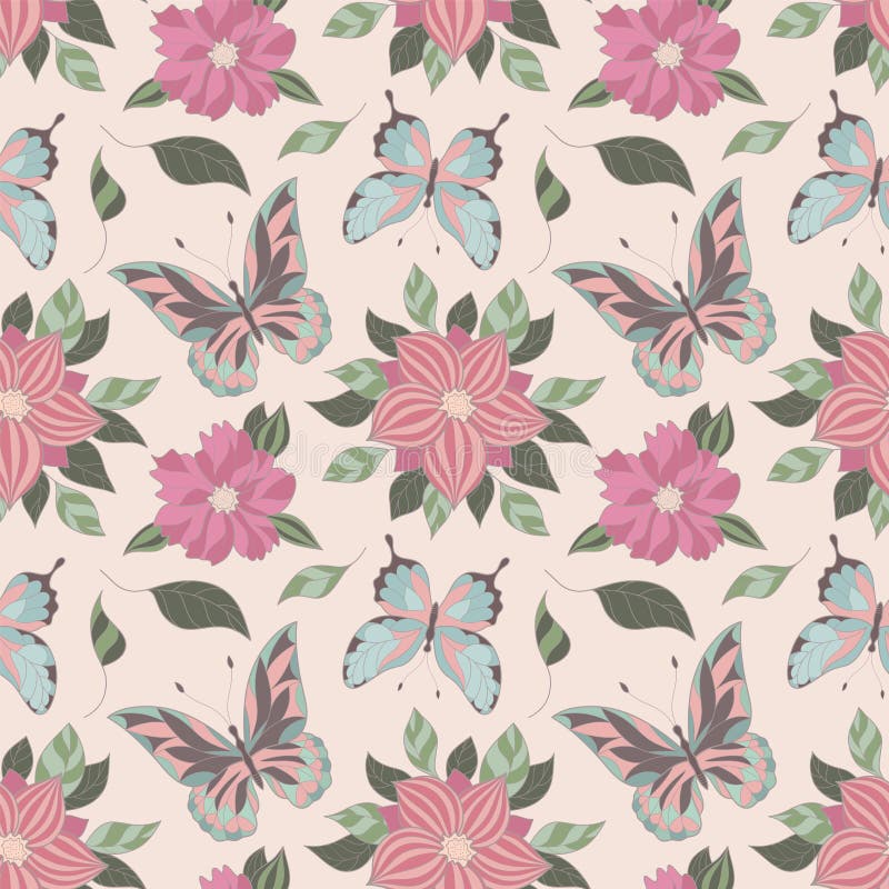 Floral Pattern with Flowers and Butterflies , Seamless Background with ...
