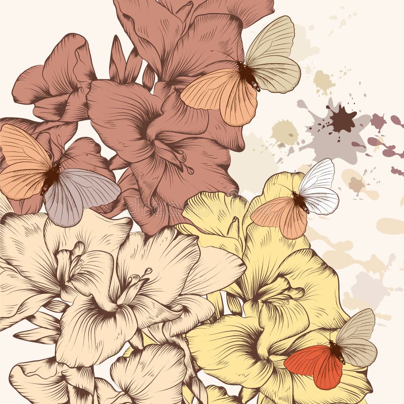 Floral Pattern with Flowers and Ink Splash Stock Vector - Illustration ...