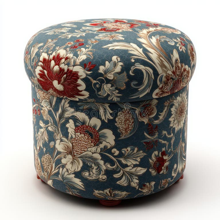 Floral Pattern Footstool, 3D Render, Isolated on a White Background ...