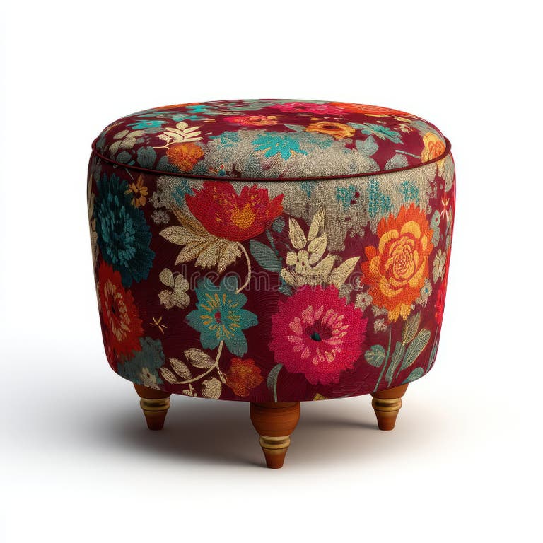 Floral Pattern Footstool, 3D Render, Isolated on a White Background ...
