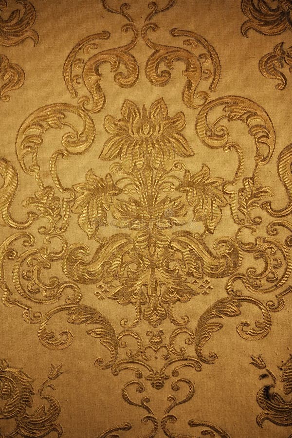 Floral Pattern on Golden Fabric Stock Image - Image of bright, material ...