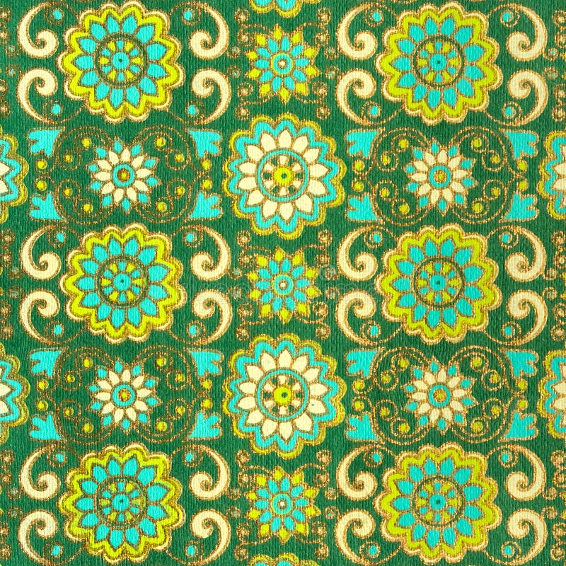 Floral Green Pattern On The Green Background Stock Photo - Image of ...