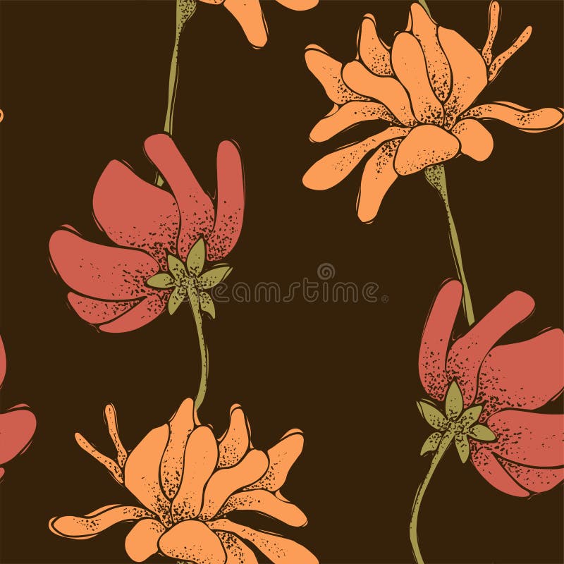 Floral Pattern with Hand-drawn Flowers Stock Vector - Illustration of ...