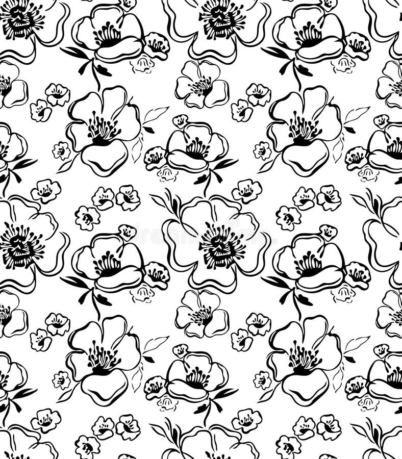 Floral Pattern. Black and White. Hand Drawn Vector Stock Vector ...