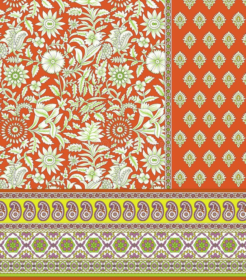 Floral Pattern Illustration with Digital Border Stock Illustration ...