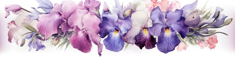 Floral Pattern with Iris for Web Design, Watercolor. Illustration ...
