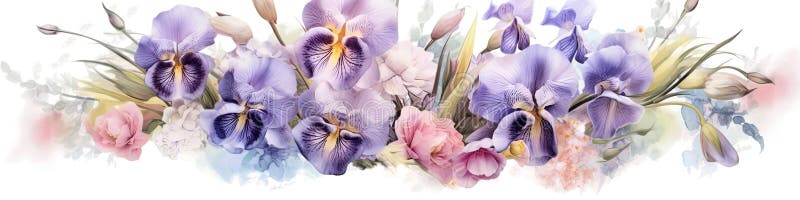 Floral Pattern with Iris for Web Design, Watercolor. Illustration. Generative AI Stock ...