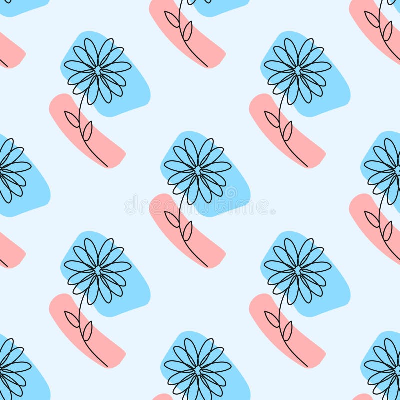 Floral Pattern in Line Art Style on a Blue Background for Packaging or ...