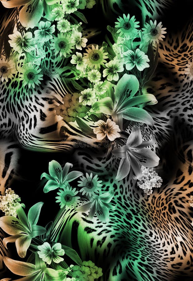Floral Pattern Mix Leopard Background Stock Illustration - Illustration ...