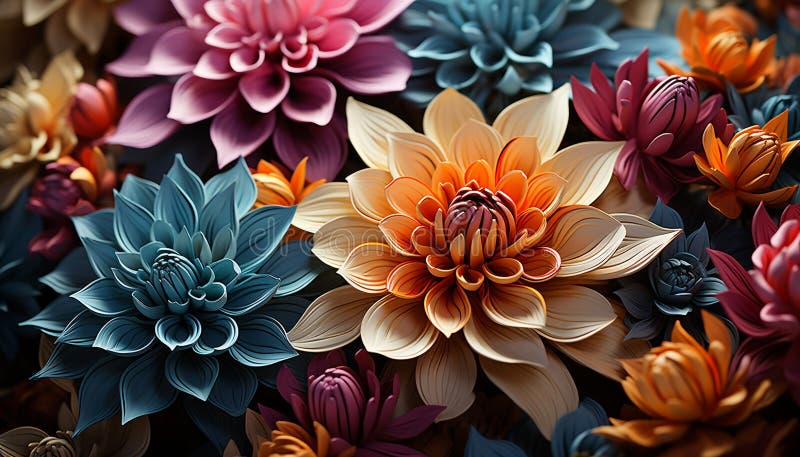 Floral Pattern in Nature, Multi Colored Petals Bloom Generated by AI ...