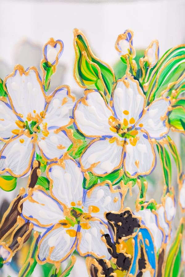 Floral Pattern Painted on Glass. Stock Image - Image of gold, pattern ...