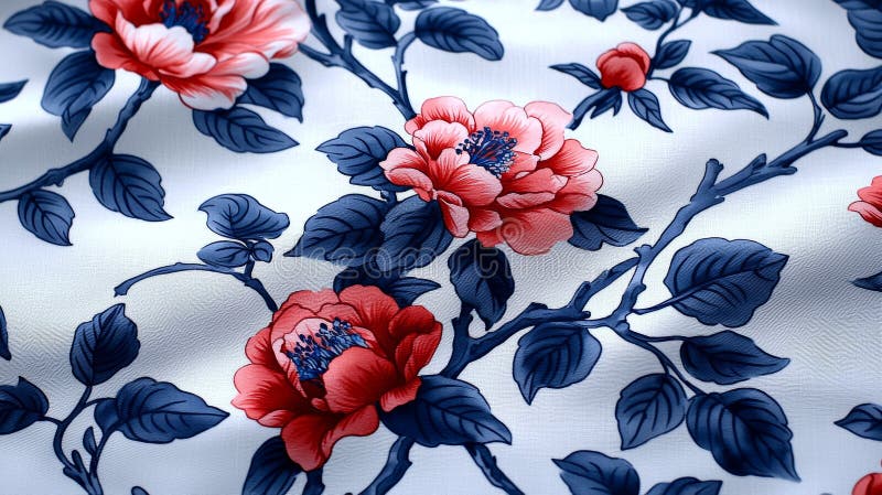 Floral Pattern with Red and Blue Roses on White Background Stock ...