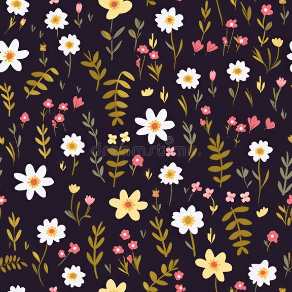 Floral Pattern - Seamless Ditsy Flower Pattern Design on Dark ...
