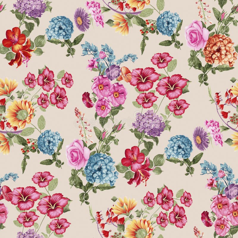 Floral Pattern with Shading Technique, Beautiful Little Flower and Leaf ...