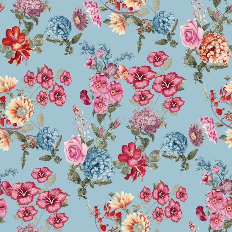 Floral Pattern with Shading Technique, Beautiful Little Flower and Leaf ...