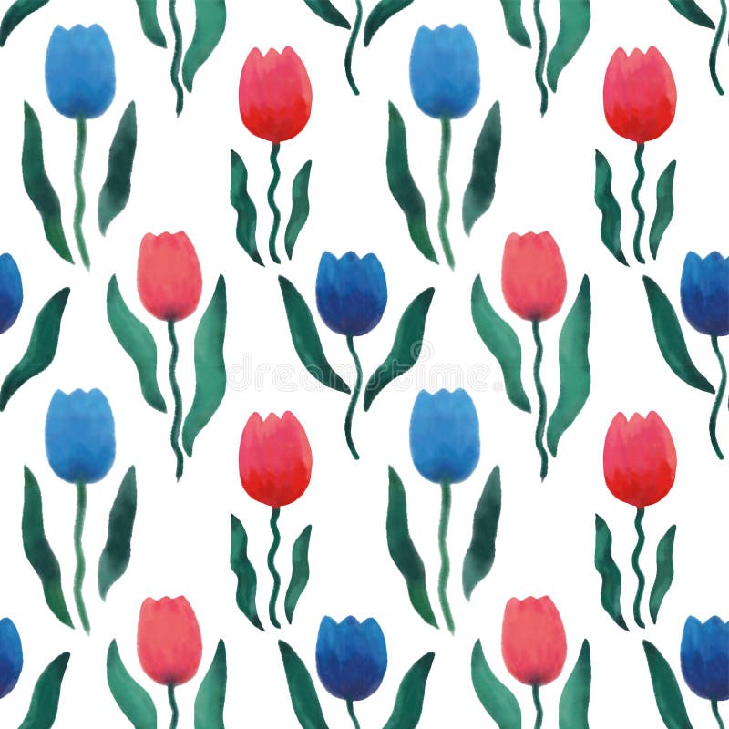 Floral Pattern with Spring Flowers Tulips. Hand Drawn Illustration ...