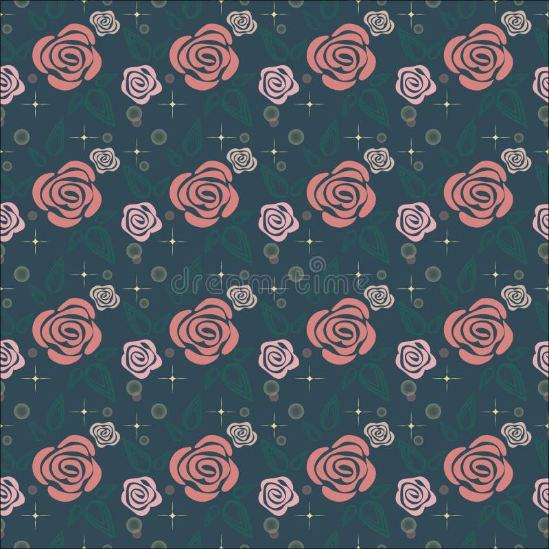 Floral Pattern of Stylized Roses, Leaves and Bokeh Stock Vector ...