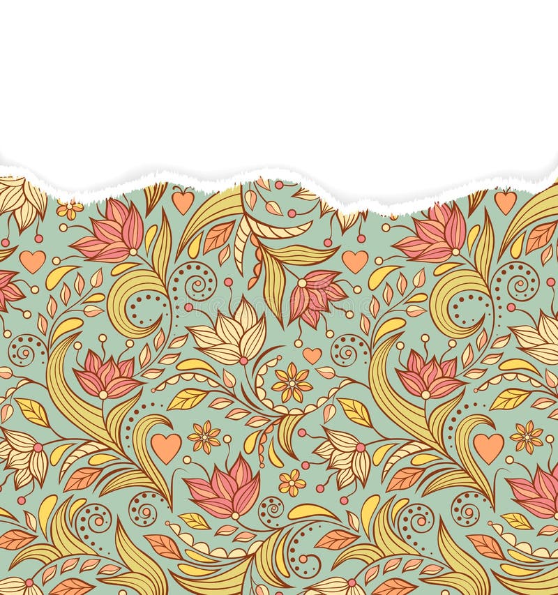 Floral Pattern with Torn Paper Stock Vector - Illustration of ripped ...