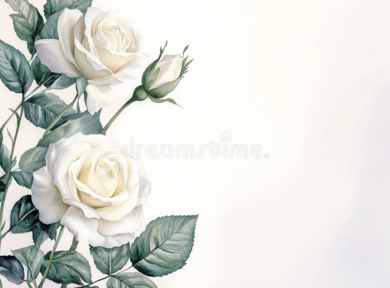 Floral Pattern with a Watercolor Image of a White Rose Border. Stock ...