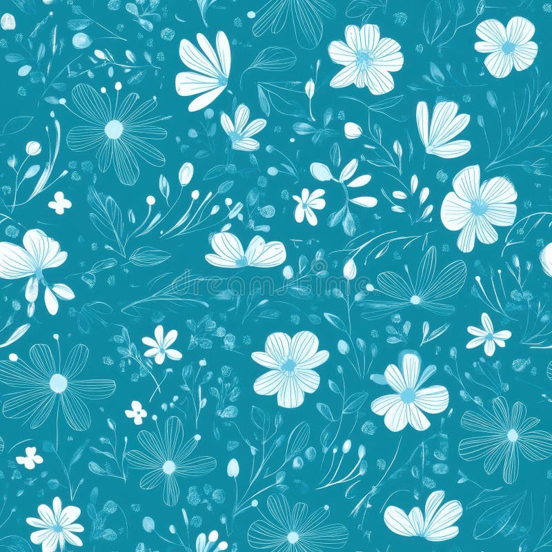 Floral Pattern with White Blooms on Teal Background. Stock Image ...