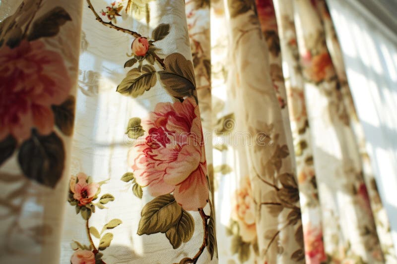 Floral Patterned Curtain on Sunny Light Background . Generative AI ...