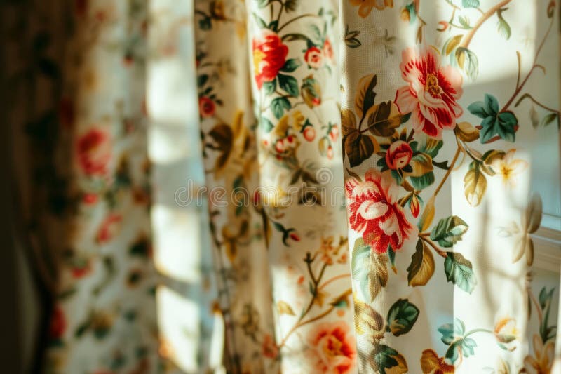 Floral Patterned Curtain on Sunny Light Background . Generative AI ...