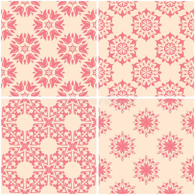 Floral Patterns. Set of Beige and Red Seamless Backgrounds Stock Vector ...