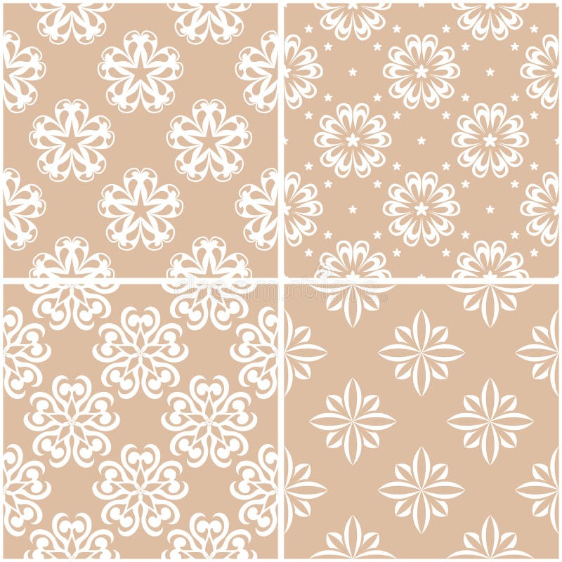 Floral Patterns. Set of Beige and White Seamless Backgrounds Stock ...