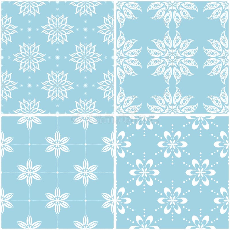 Floral Patterns. Set of Blue and White Seamless Backgrounds Stock ...
