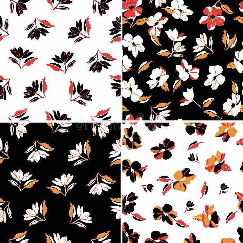 Floral Patterns Set. Collection of Vintage Simple Flower Seamless ...