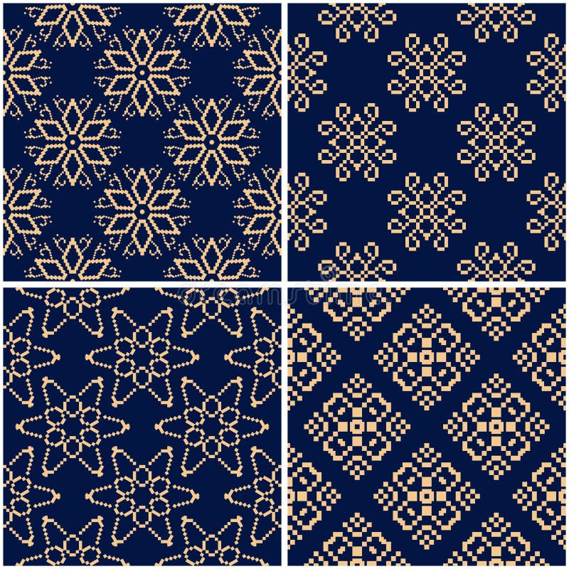 Floral Patterns. Set of Golden Blue Seamless Backgrounds Stock Vector ...