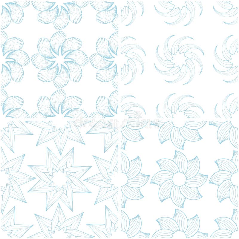 Floral Patterns. Set of Light Blue Elements on White Stock Vector ...
